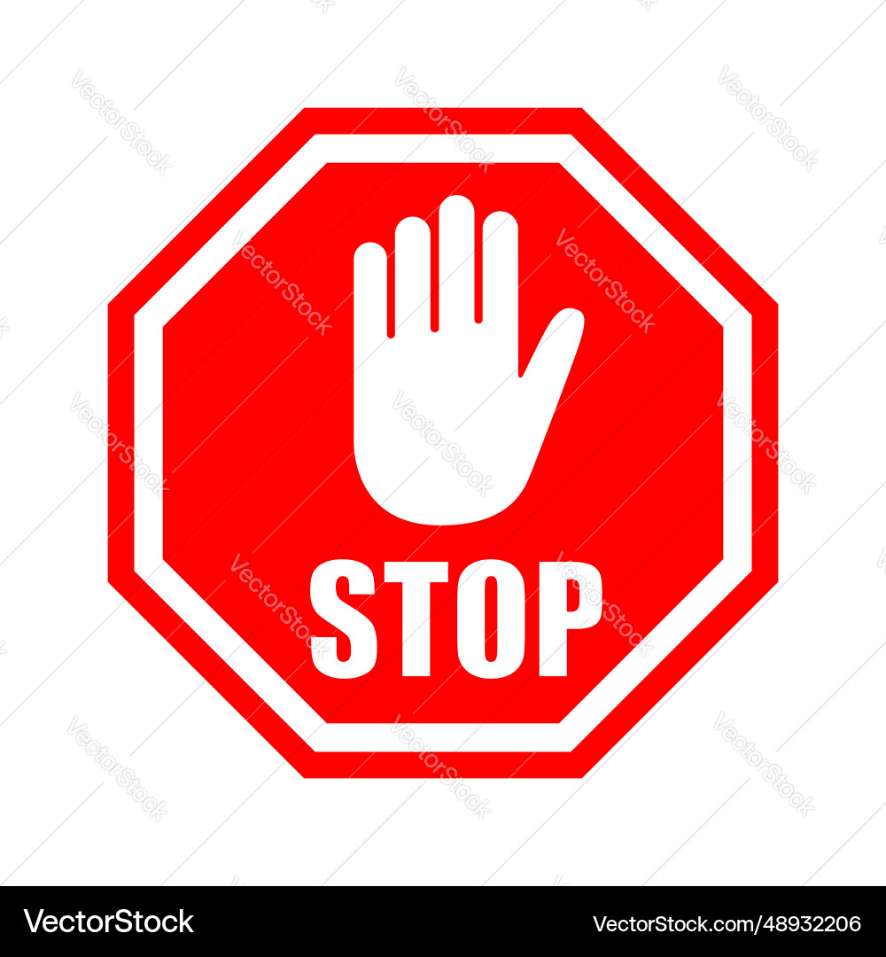 Stop sign with hand icon in flat style traffic Vector Image