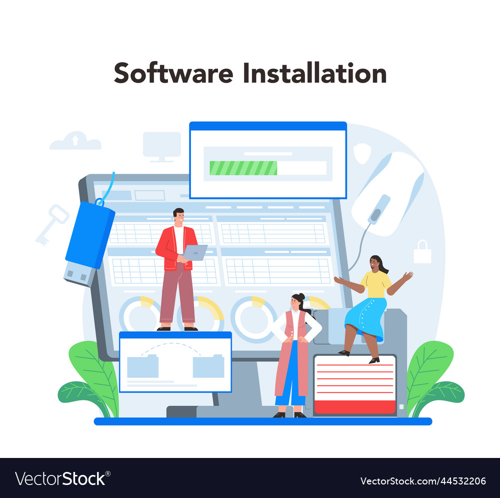 System administrator technical work with server Vector Image