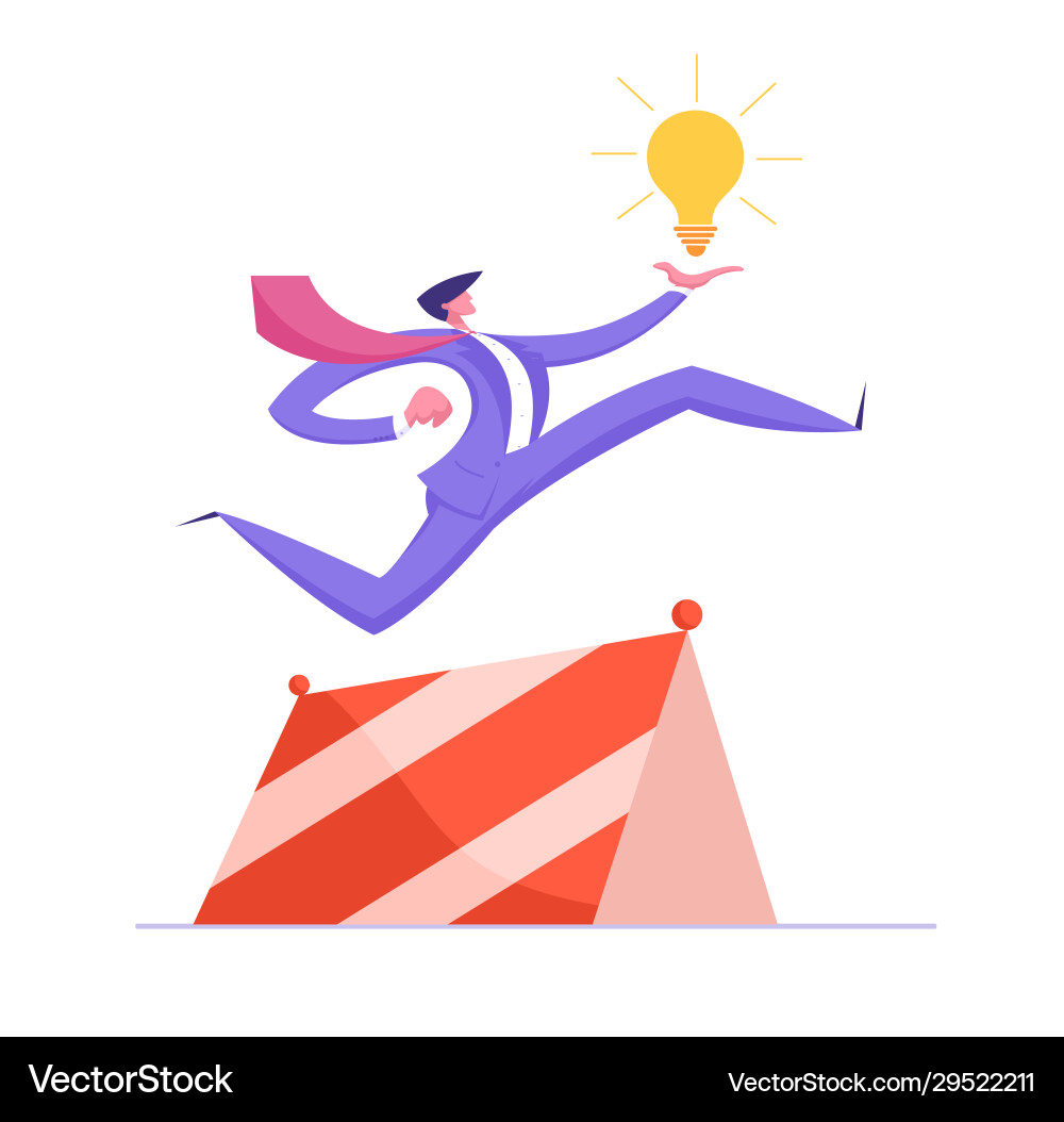 Business man character jumping over barrier Vector Image