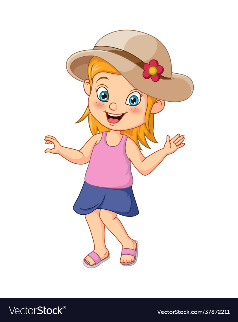 Cartoon Young Girl Wearing Straw Hat Royalty Free Vector