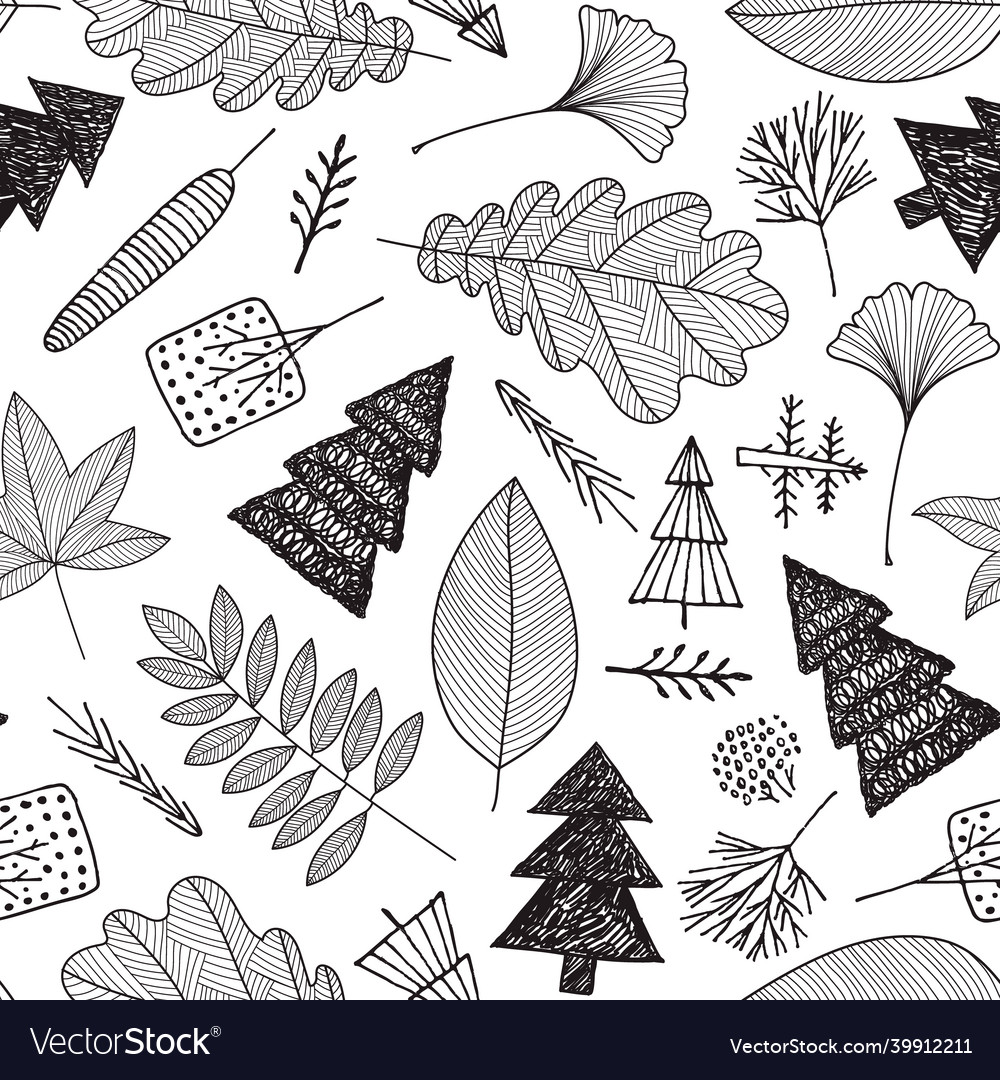 Hand drawn forest seamless pattern Royalty Free Vector Image