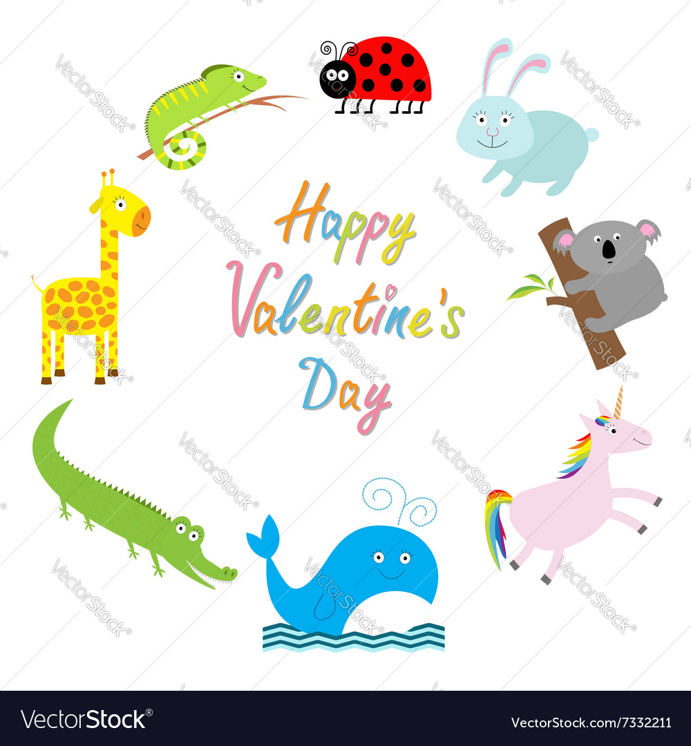 Happy valentines day love card cute animal frame Vector Image