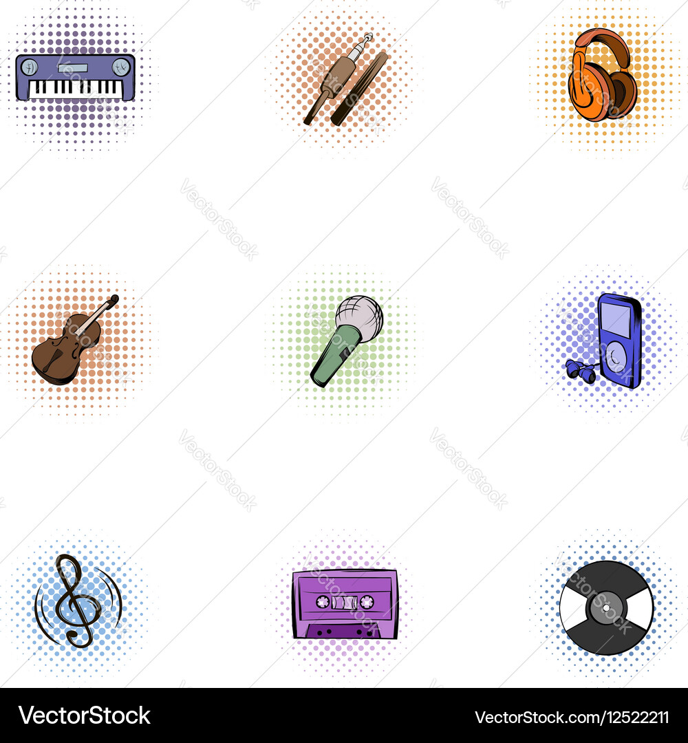 Musical device icons set pop-art style Royalty Free Vector