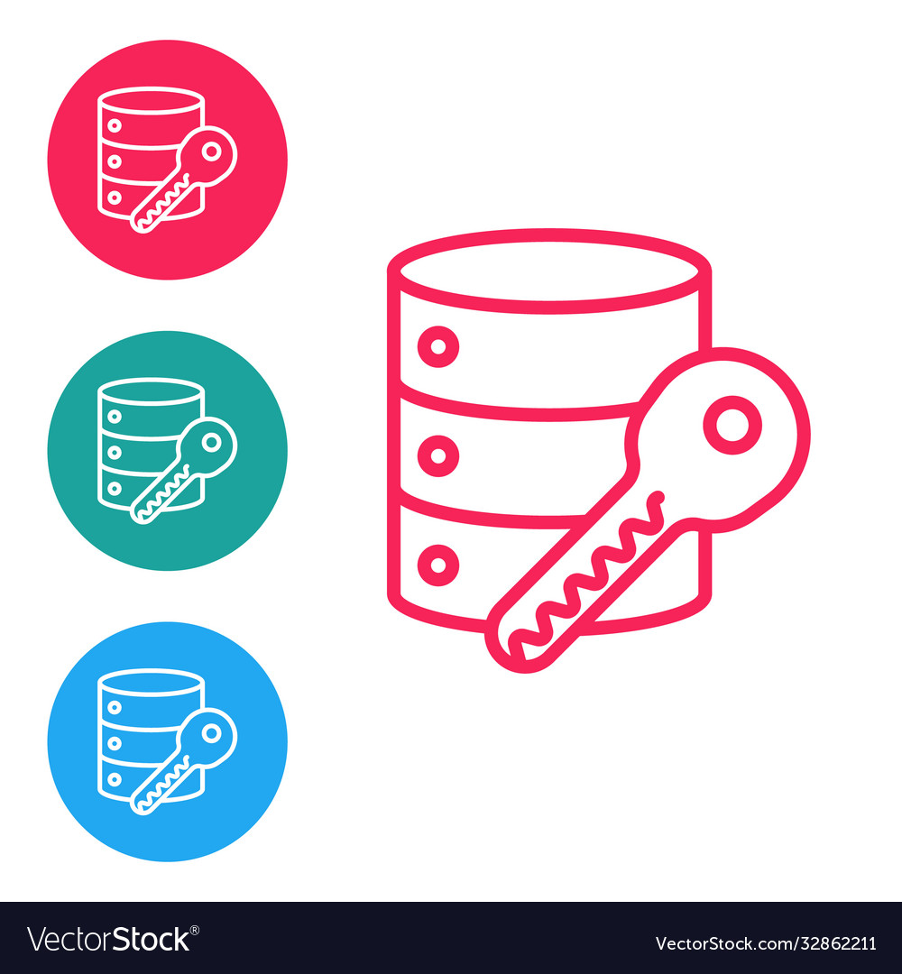 Red Line Server Security With Key Icon Isolated Vector Image