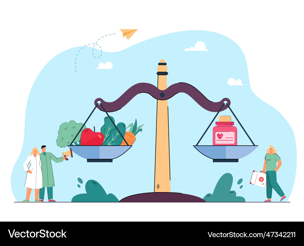 Tiny doctors and huge scales Royalty Free Vector Image