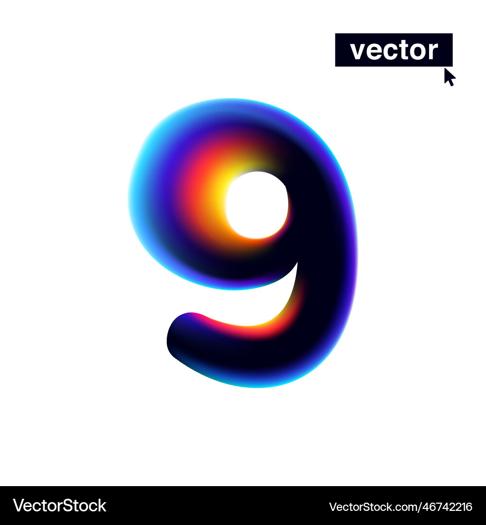 9 logo number nine with neon glitch multicolor Vector Image