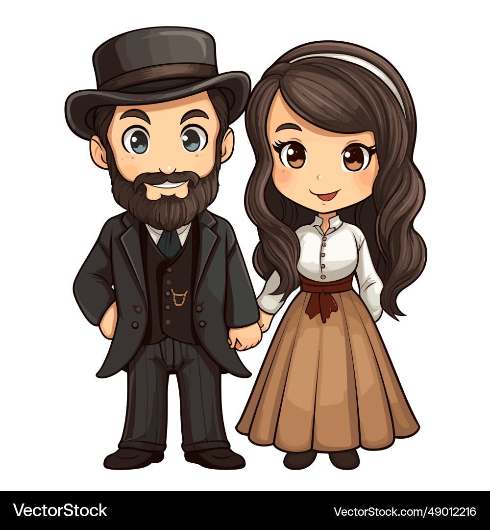 Amish couple hand-drawn comic amish couple Vector Image