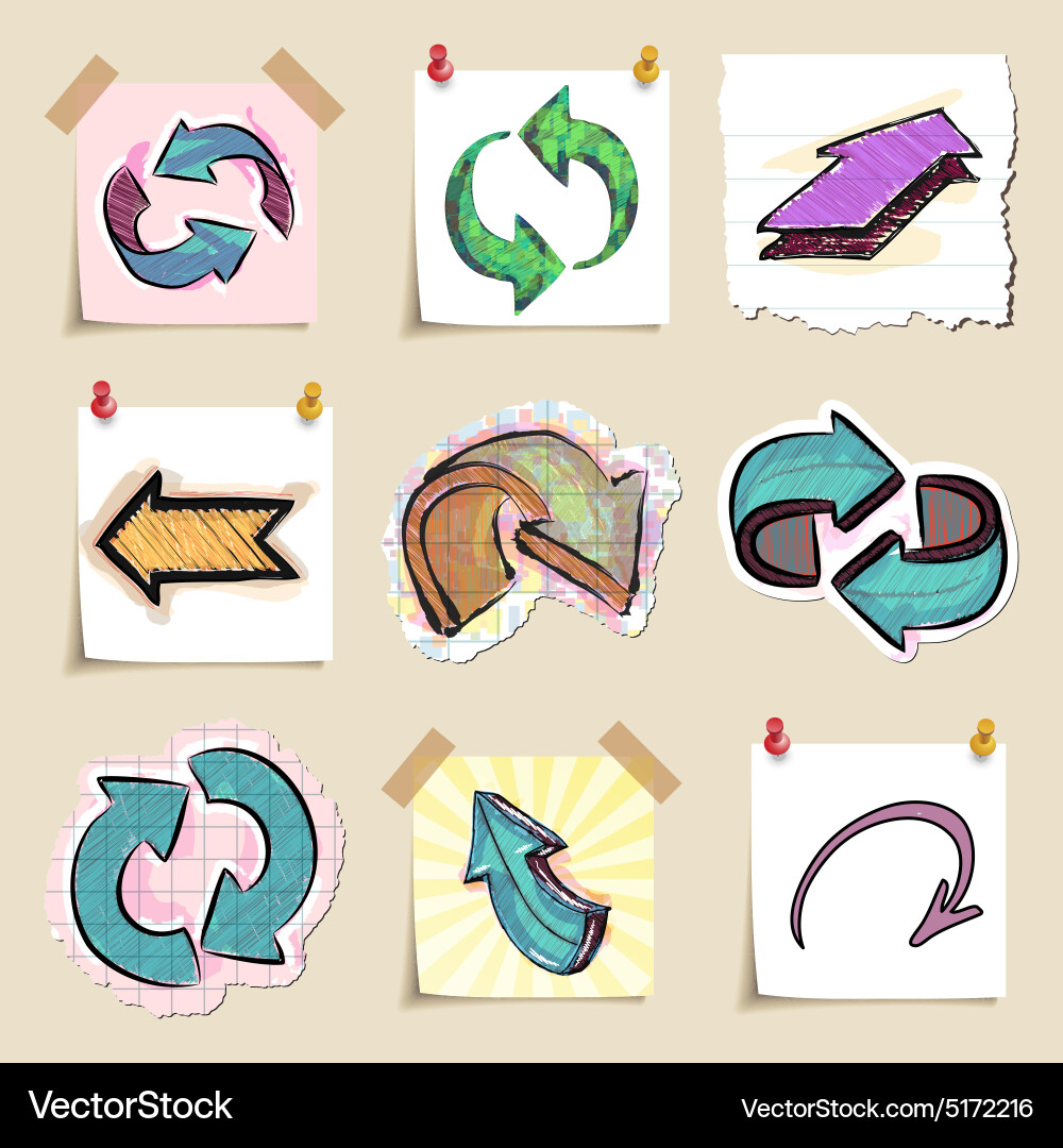 Arrows web icons set hand drawn and isolated Vector Image