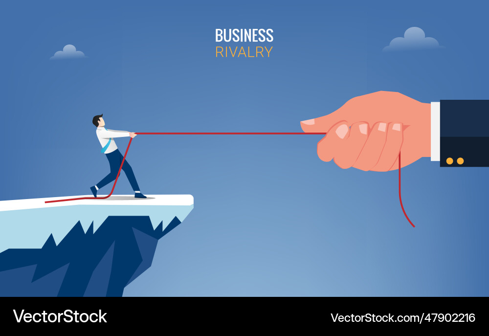 Businessman and big hand pull the rope concept Vector Image