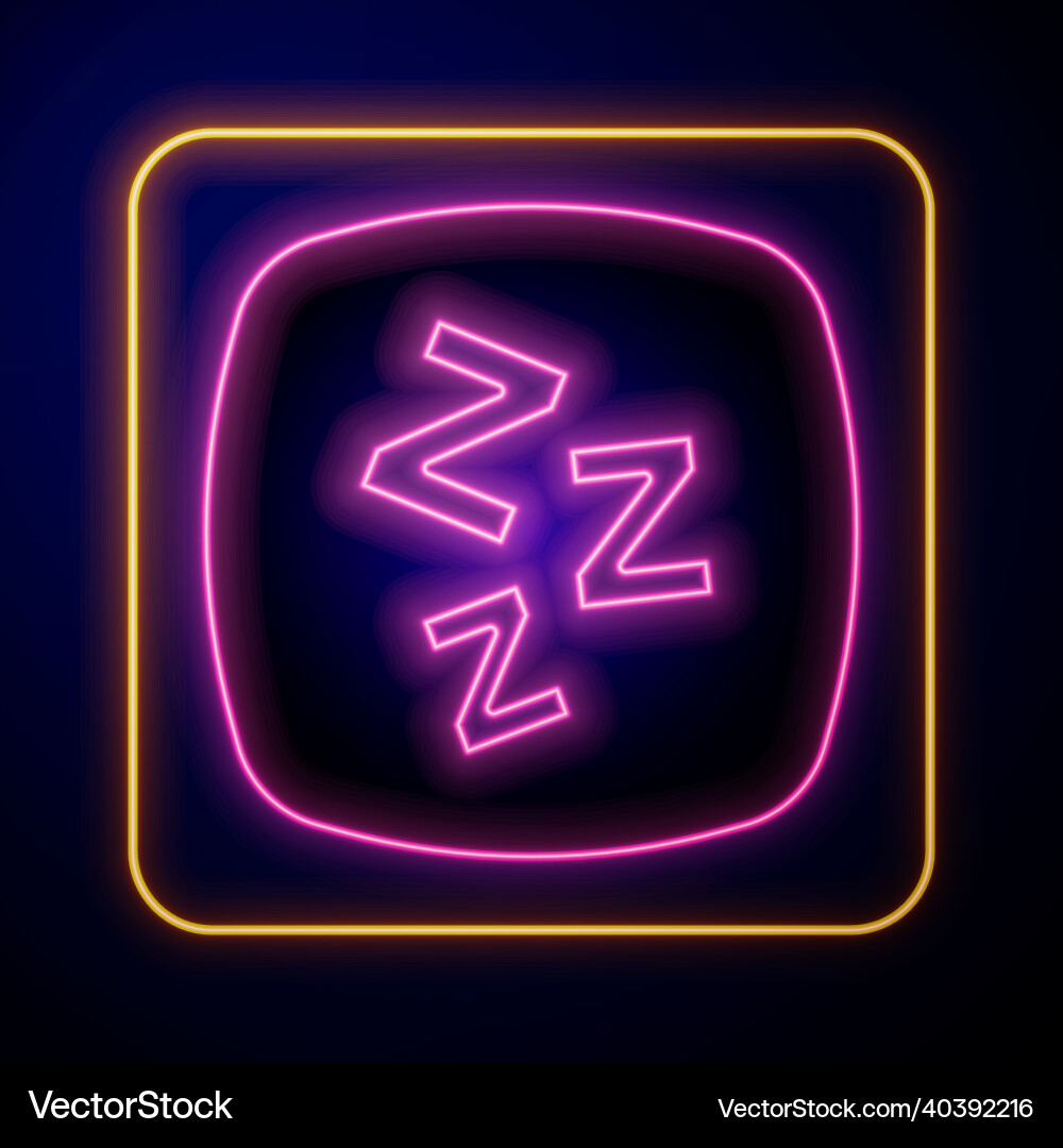 Glowing neon sleepy icon isolated on black Vector Image