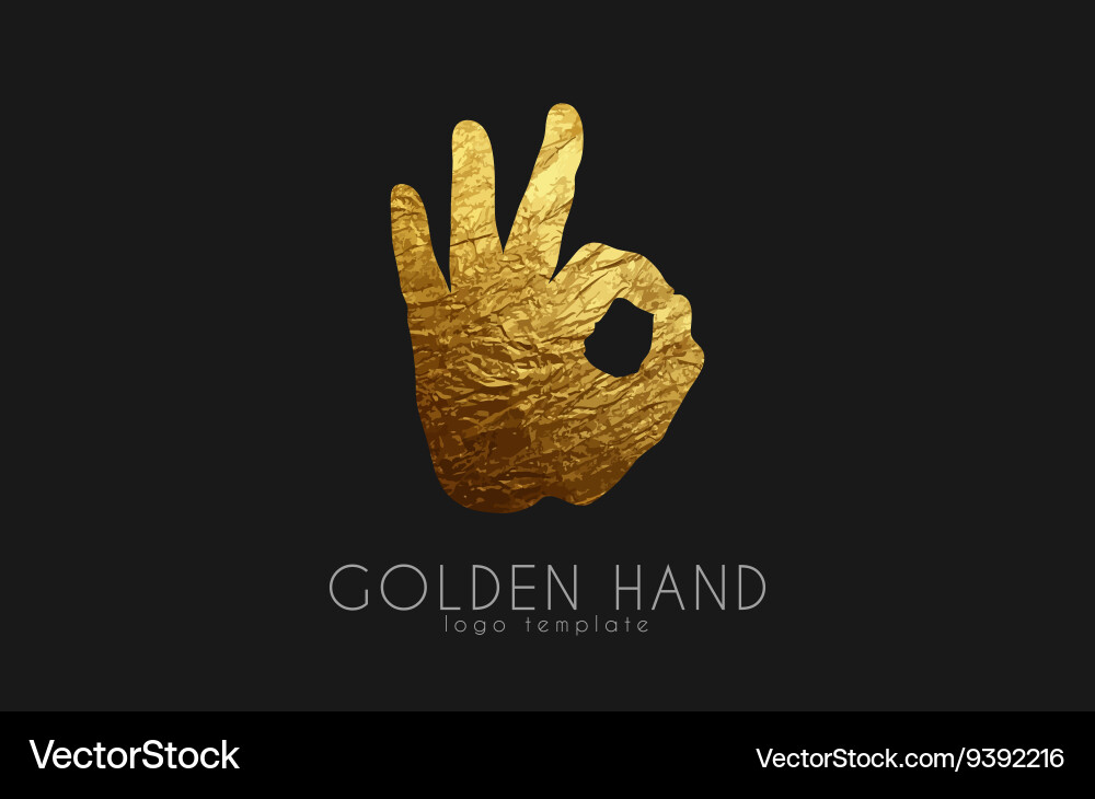 Golden hand logo okay symbol Royalty Free Vector Image