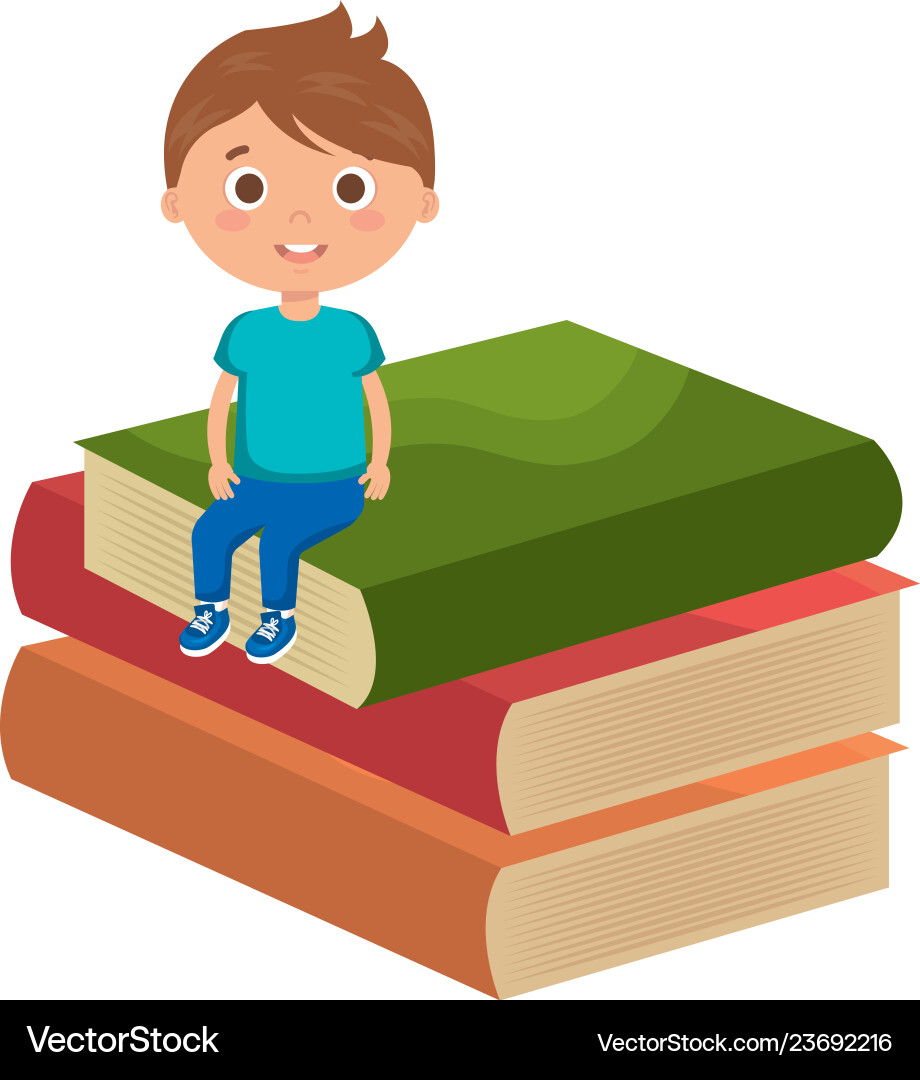 Little boy student with books character Royalty Free Vector
