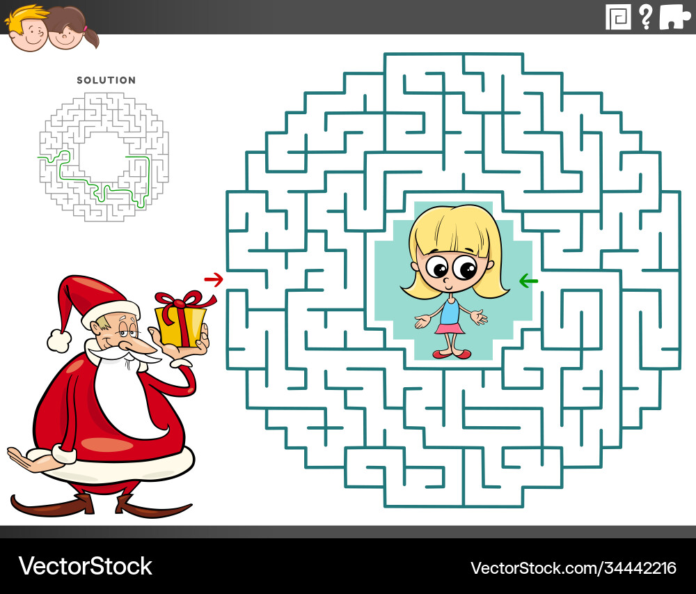 Maze educational game with santa claus Royalty Free Vector