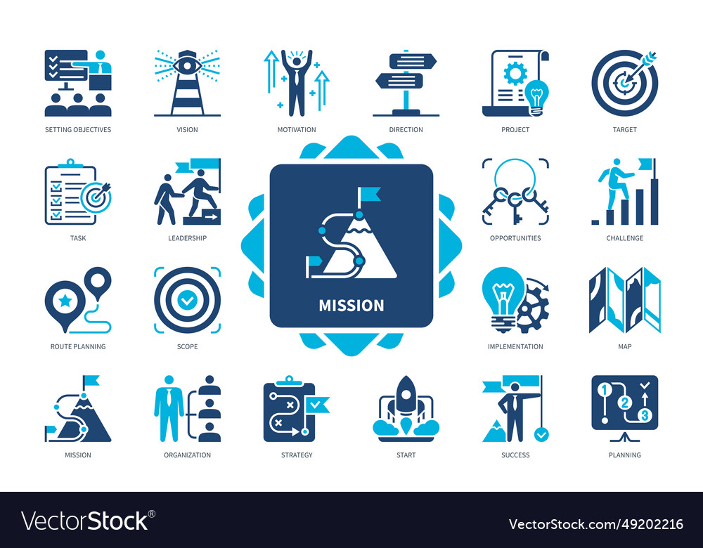 Mission solid icon set Royalty Free Vector Image