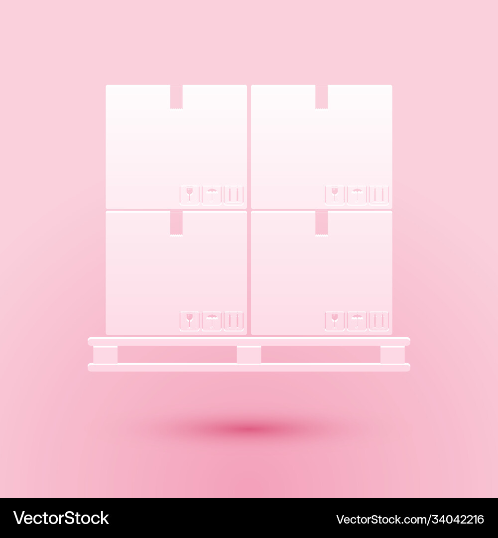 Paper cut cardboard boxes on pallet icon isolated Vector Image