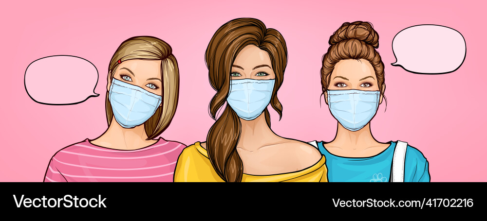 Pop art women in protective face mask Royalty Free Vector