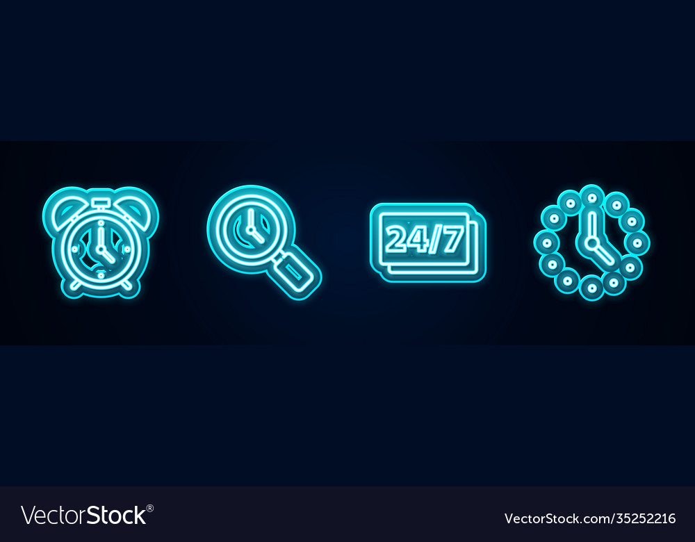 Set line alarm clock magnifying glass with clock Vector Image Set line alarm clock magnifying glass with clock Vector Image