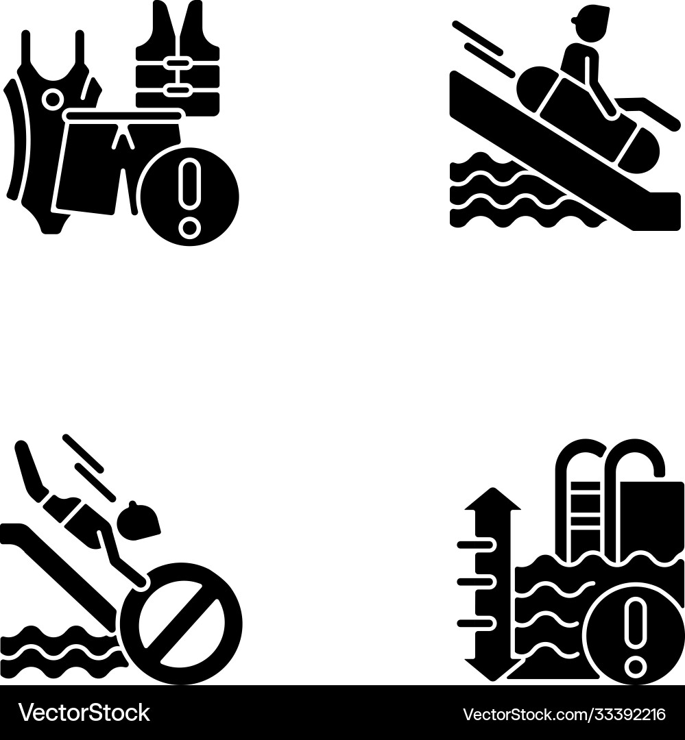 Water park rules and restrictions black glyph Vector Image