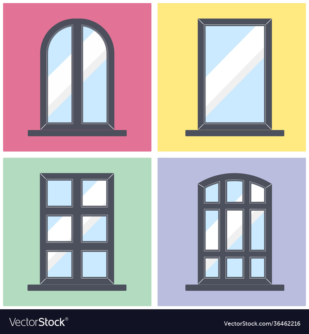 Windows set with dark frames Royalty Free Vector Image