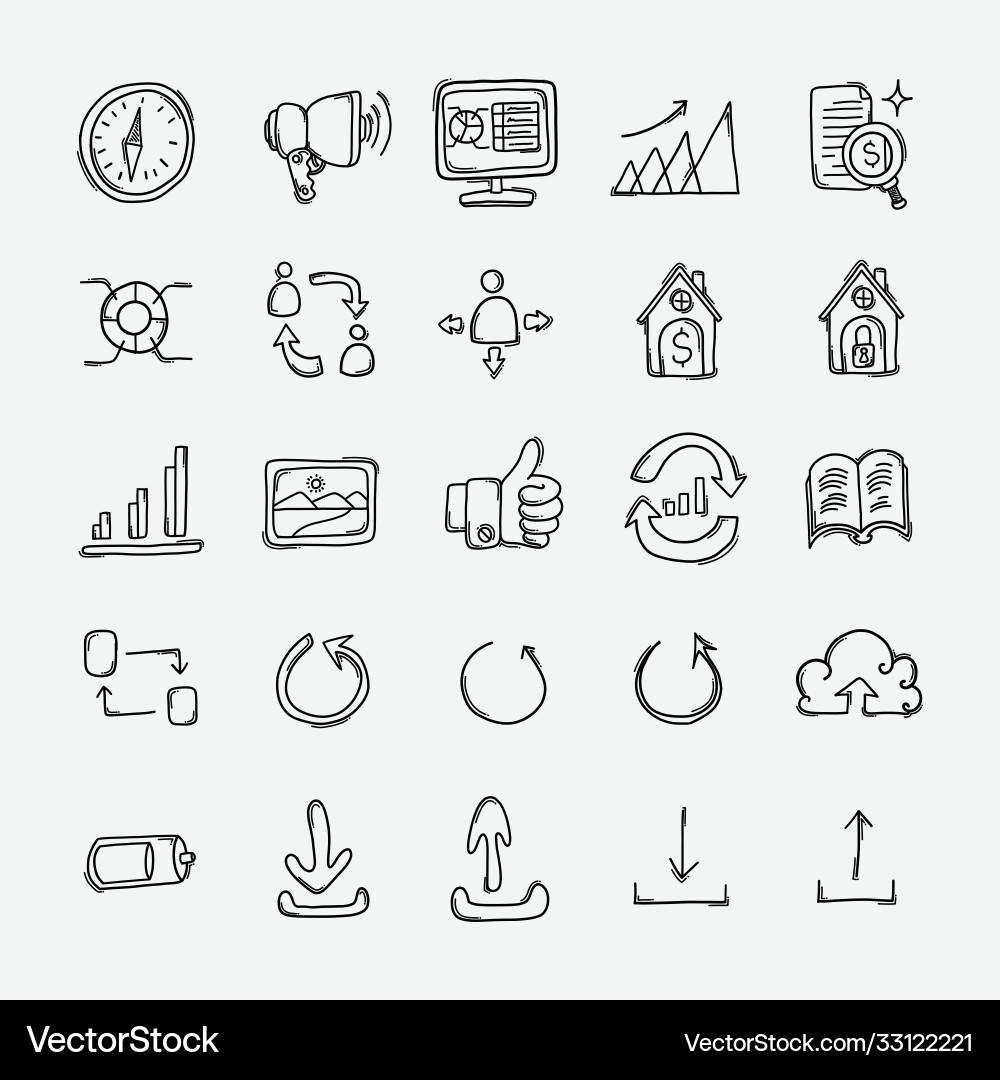 Business doodle icons set drawing sketch Vector Image