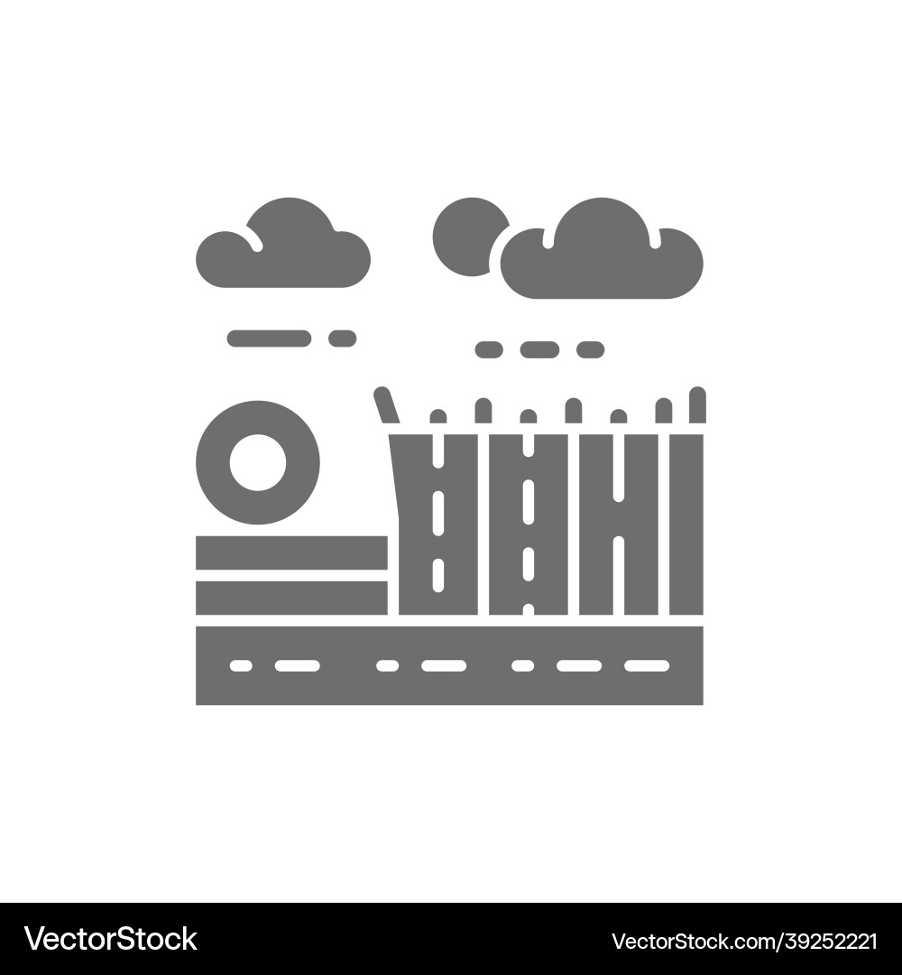 Farm and farming fields landscape grey icon Vector Image