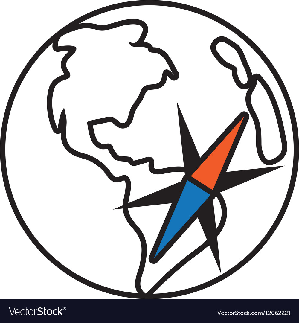 Outline globe earth map compass navigation Vector Image
