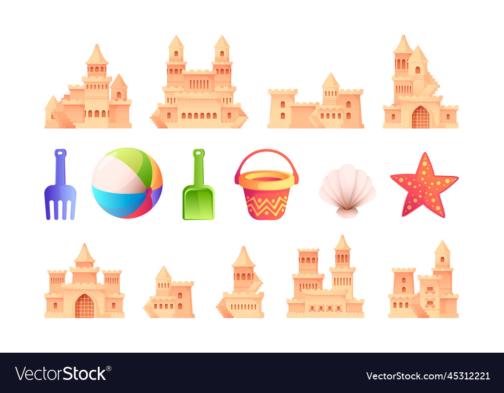 Sand castle building set summer beach kids Vector Image