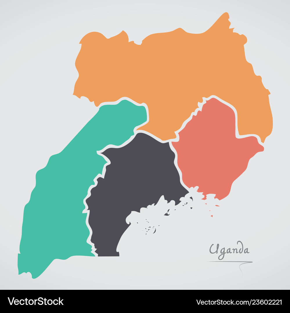 Uganda map with states and modern round shapes Vector Image