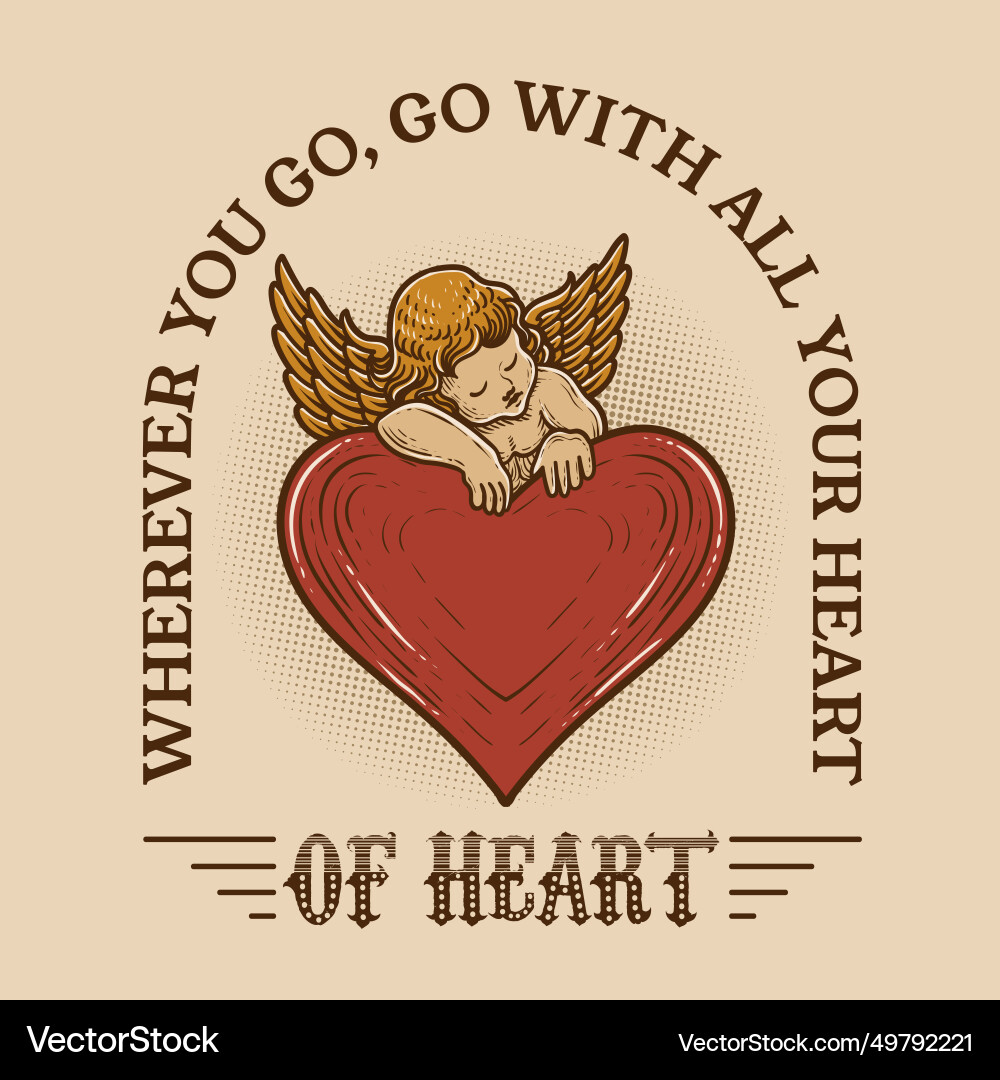 Vintage antique heart with angel Royalty Free Vector Image