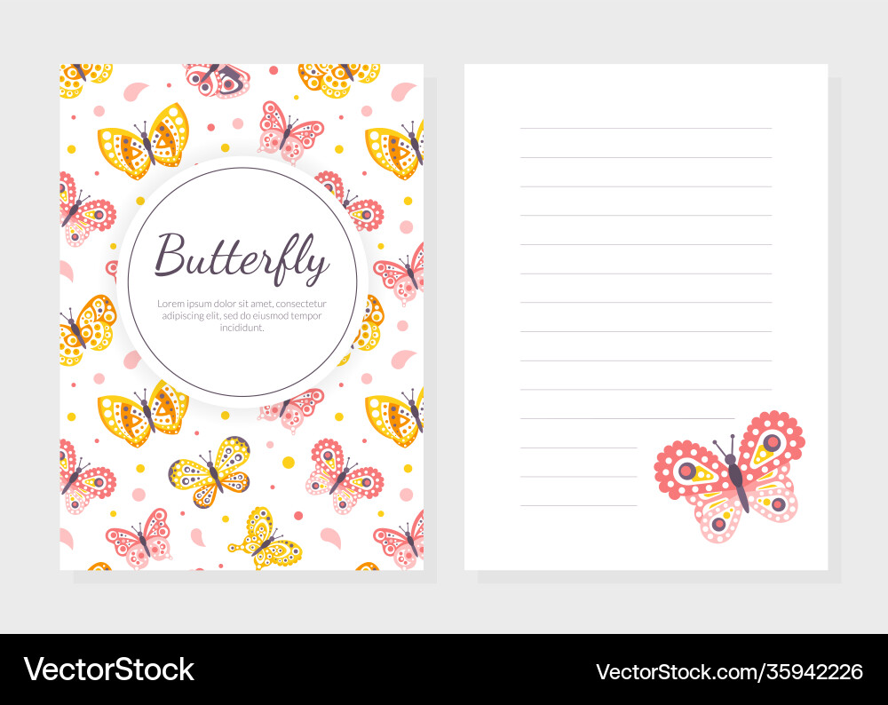 Card with beautiful butterflies template Vector Image