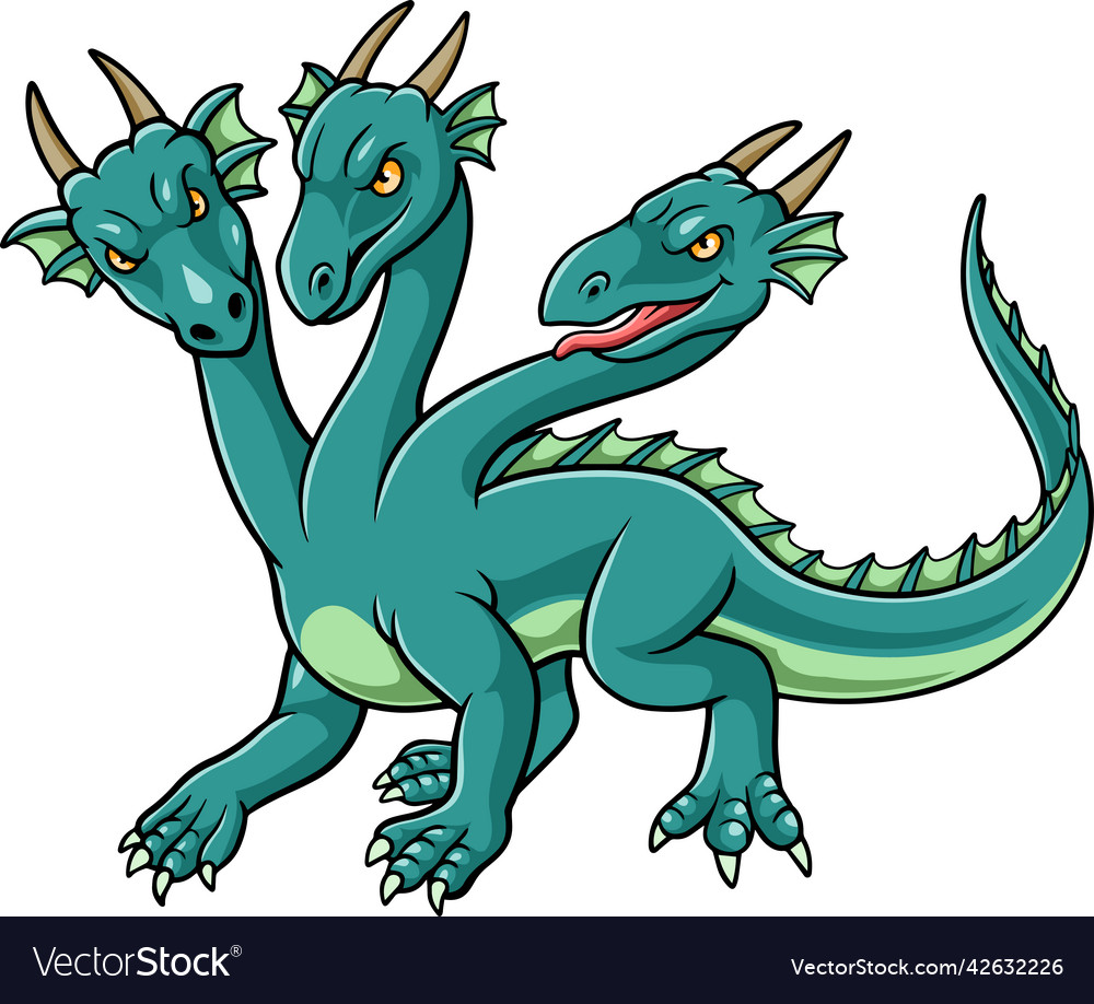 Cartoon Cute Three Headed Dragon Royalty Free Vector Image