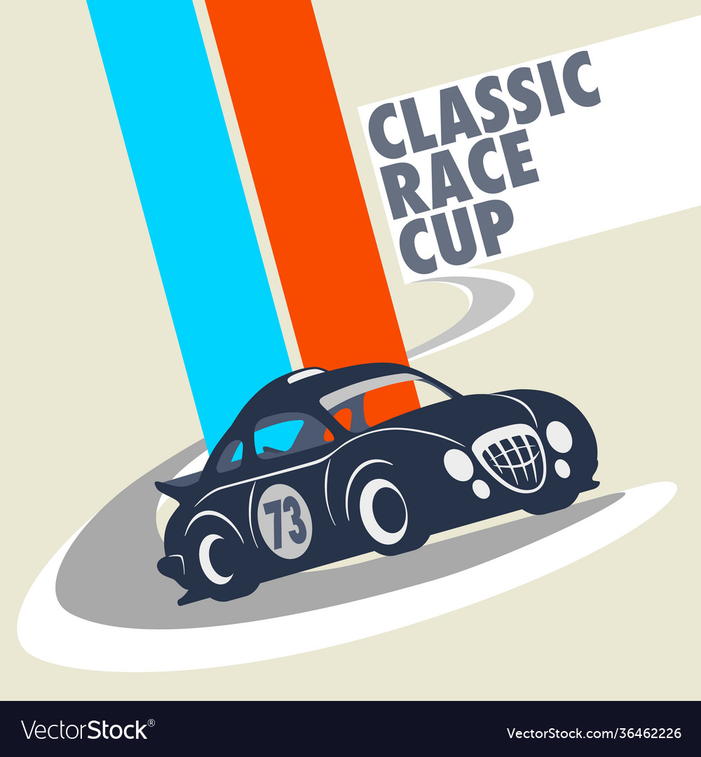 Classic sport car in race simple poster Royalty Free Vector