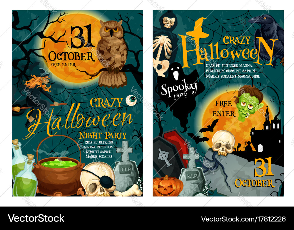 Halloween pumpkin and spooky ghost poster design Vector Image