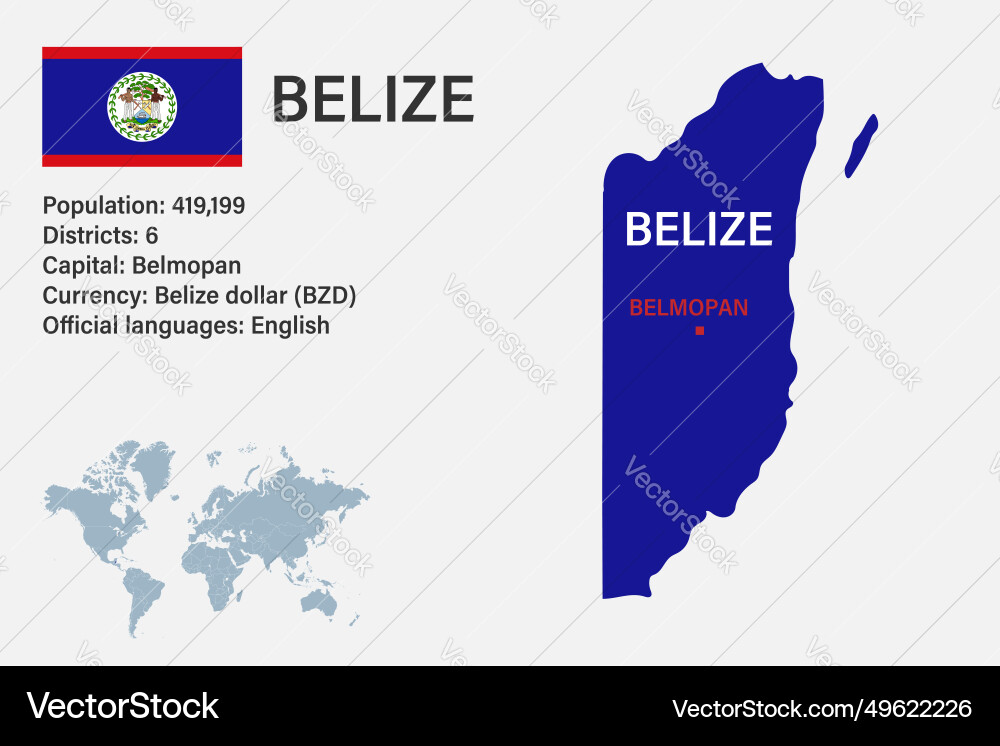 Highly detailed belize map with flag capital Vector Image