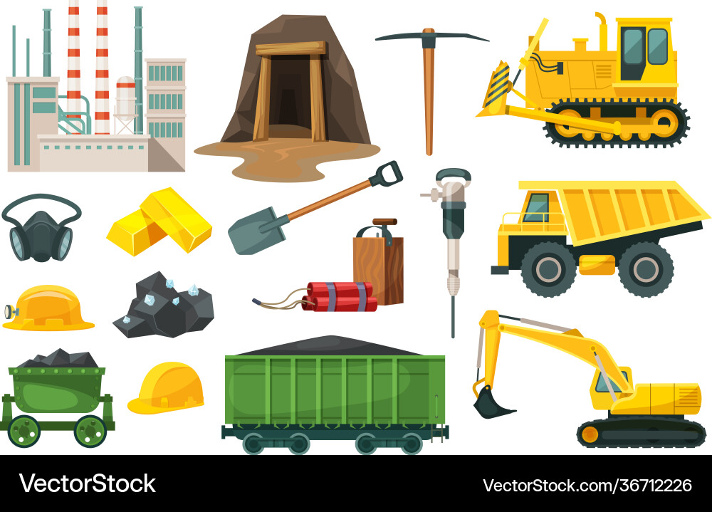 Mining industry equipment excavator dump truck Vector Image