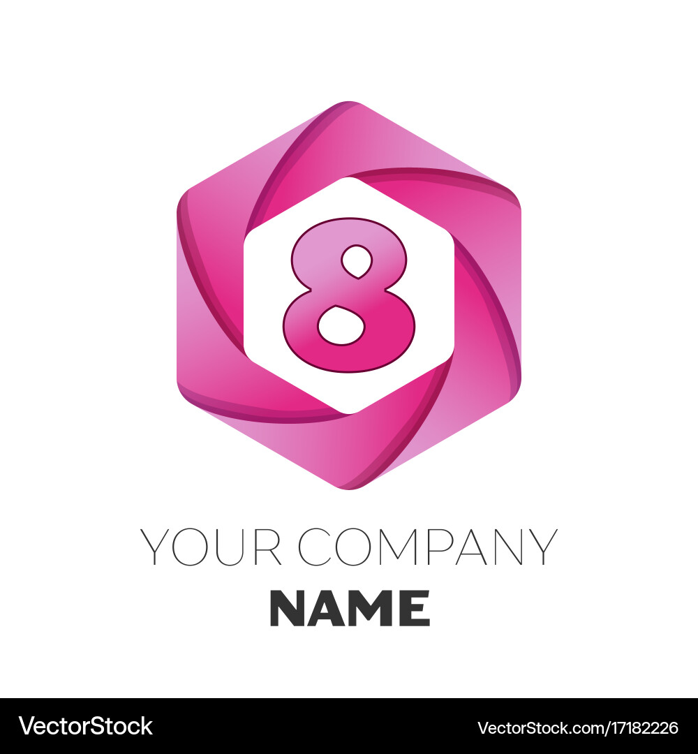 Number eight logo in the colorful hexagonal Vector Image