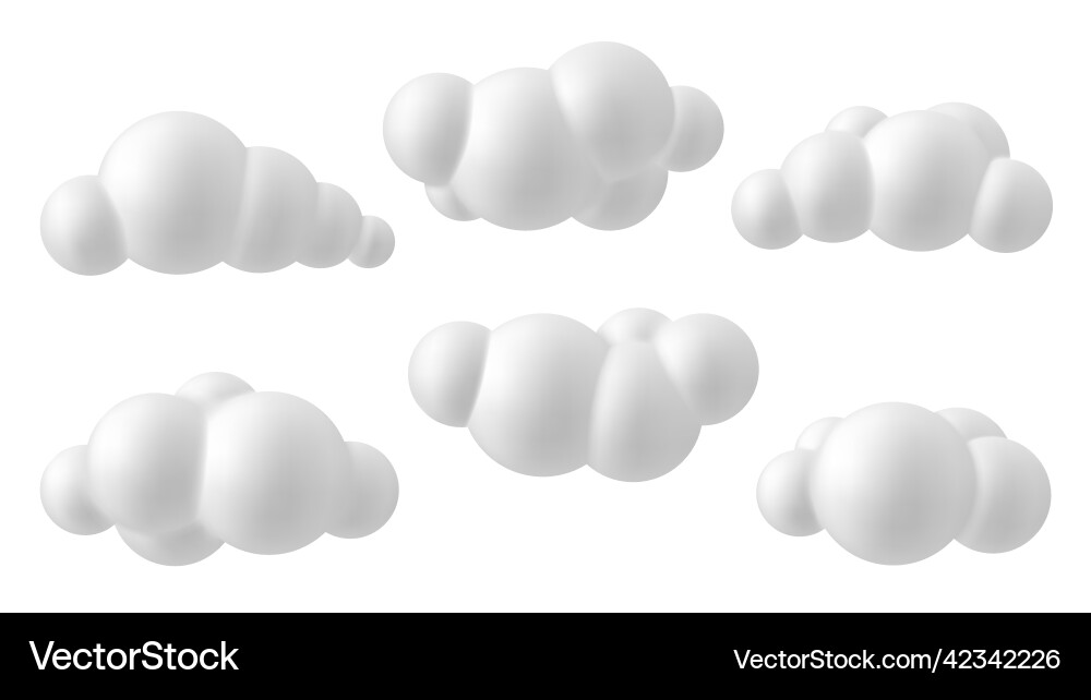 Set of white 3d clouds soft round fluffy clouds Vector Image