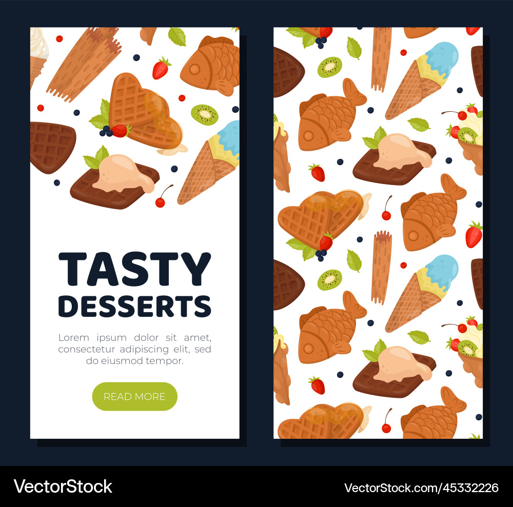 Tasty desserts mobile app template crispy waffles Vector Image
