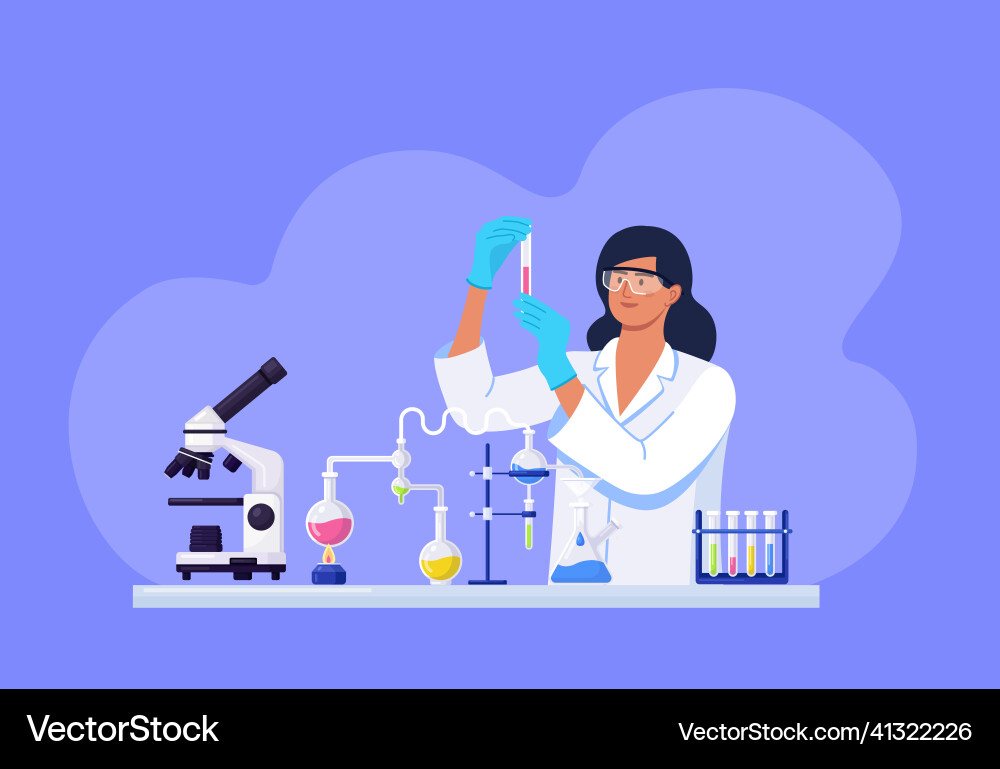 Young beautiful woman chemist with flasks Vector Image