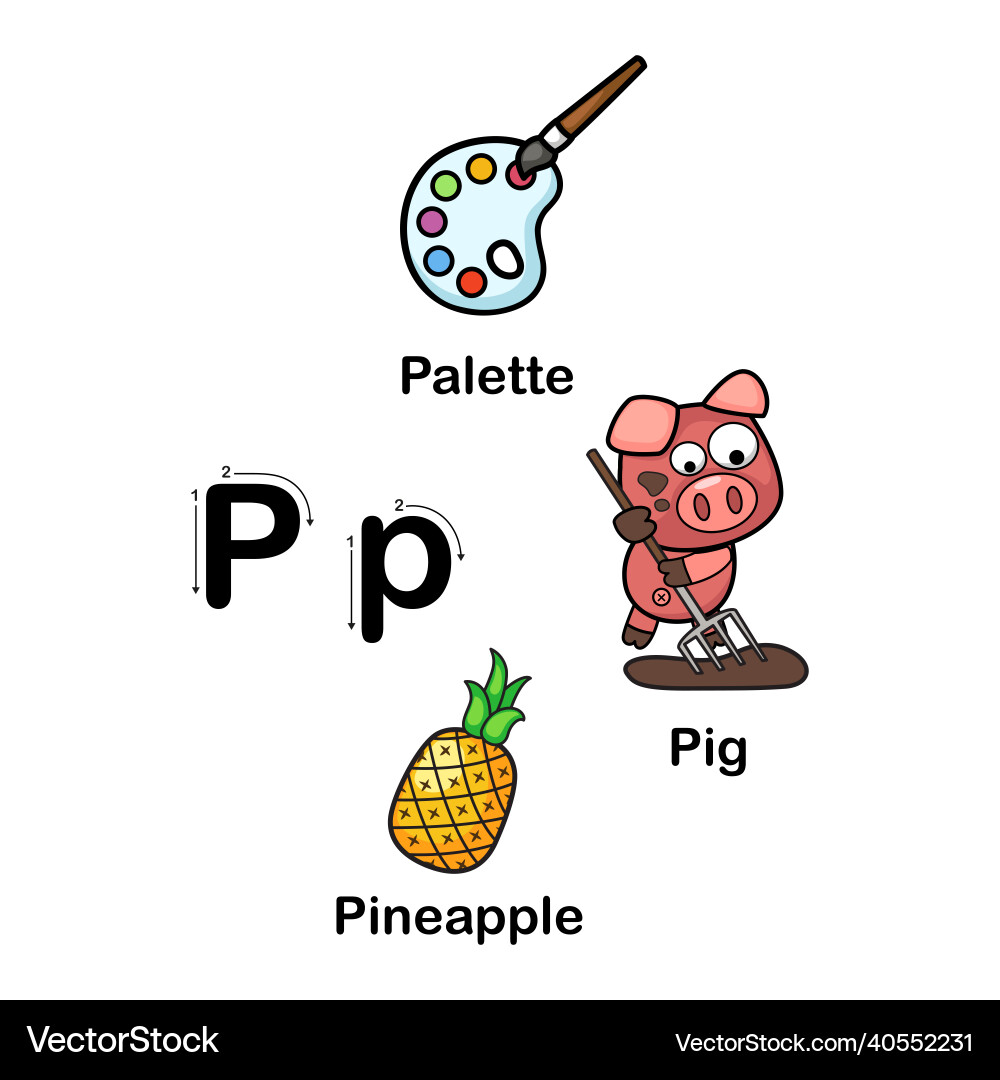 Alphabet letter p-palettepigpineapple Royalty Free Vector