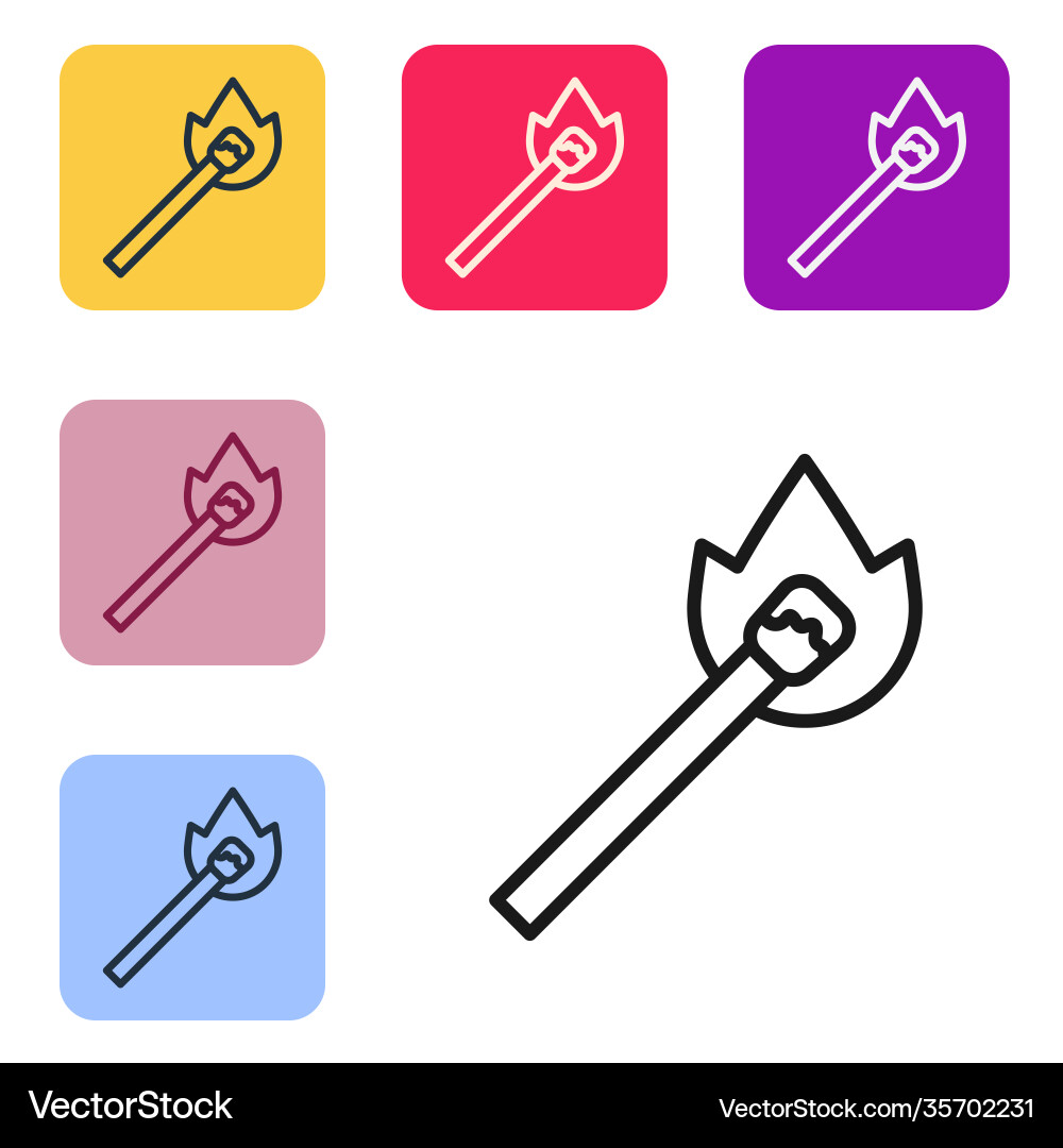 Black line burning match with fire icon isolated Vector Image