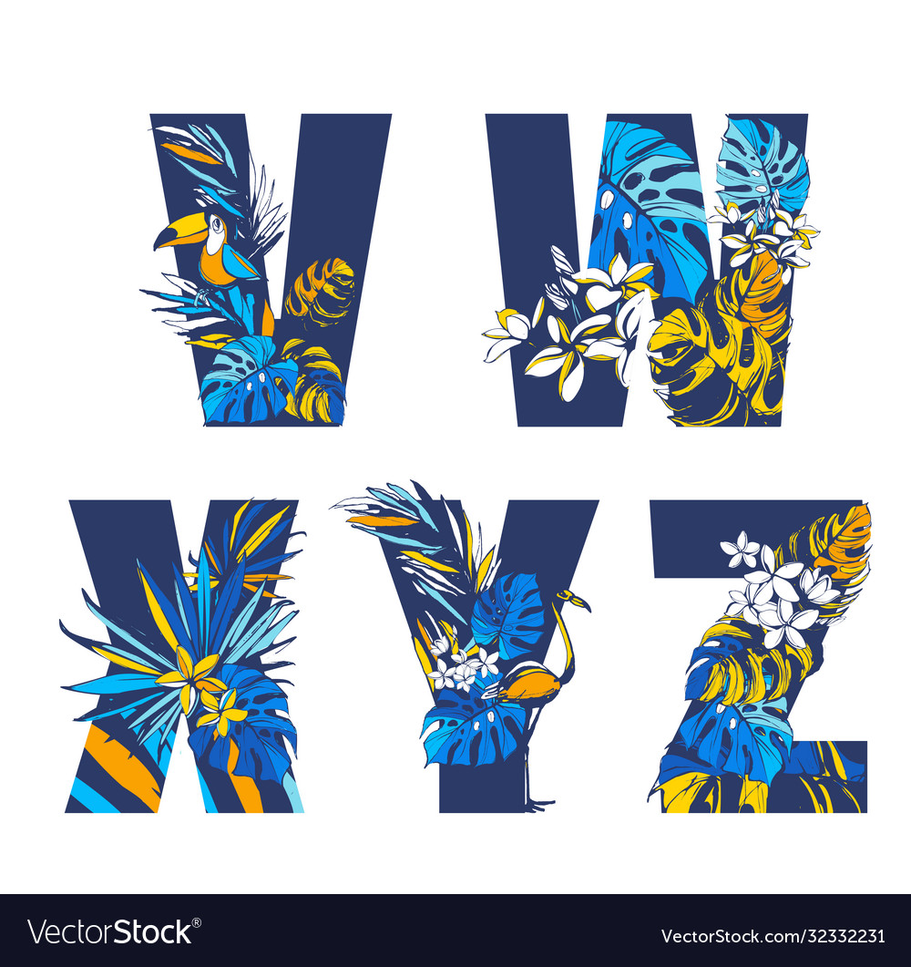Decorative set tropical pattern letters alphabet Vector Image
