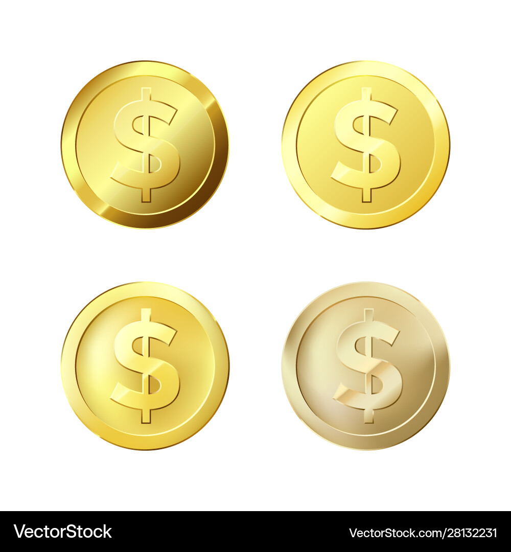 Golden coins set different gold glossy Royalty Free Vector