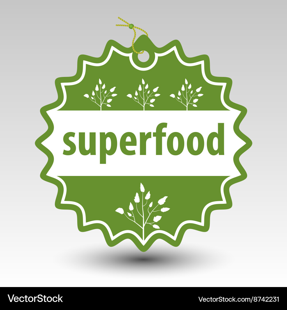 Green superfood stamp tag label Royalty Free Vector Image