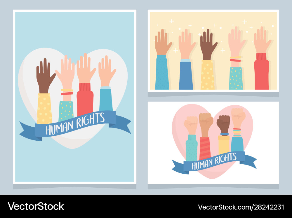 Human rights together community hands cards Vector Image