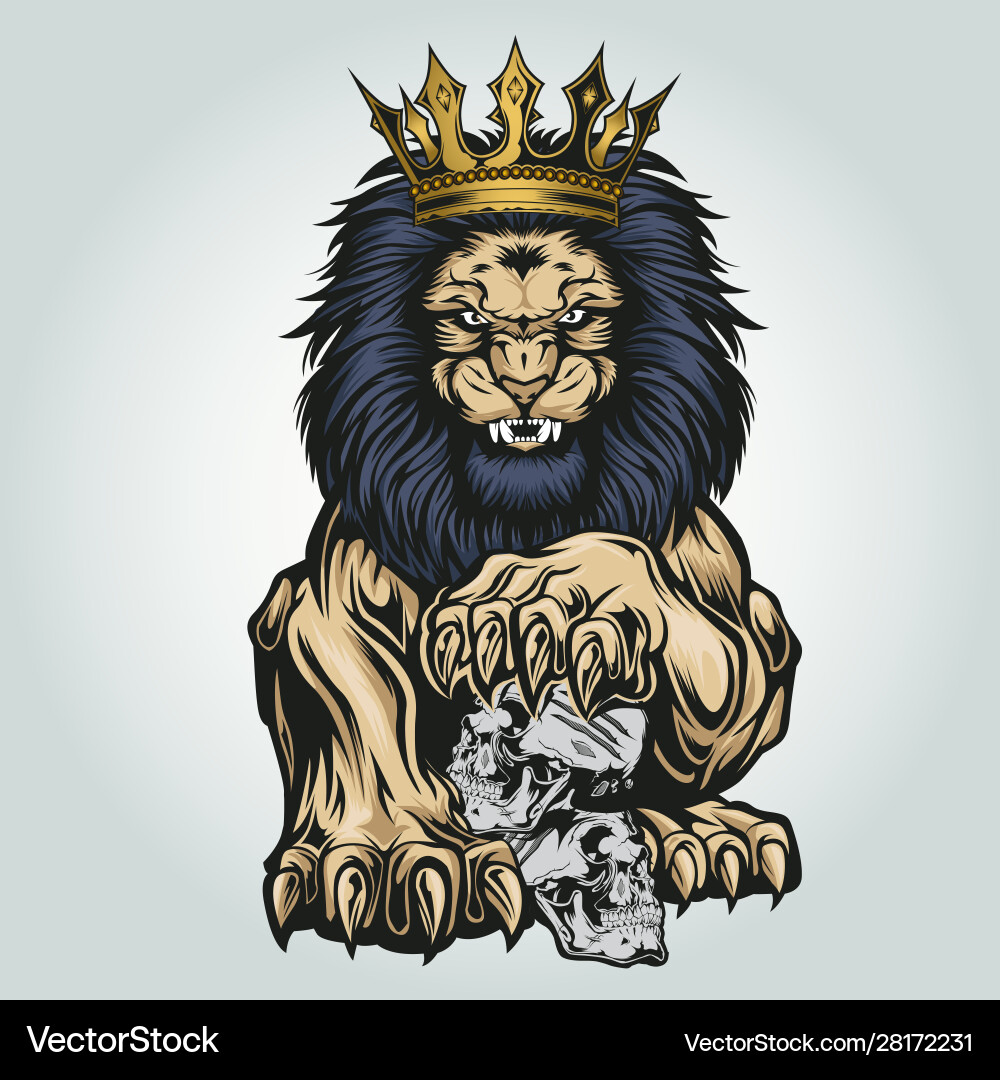 Lion aggry king crown annimal skull Royalty Free Vector
