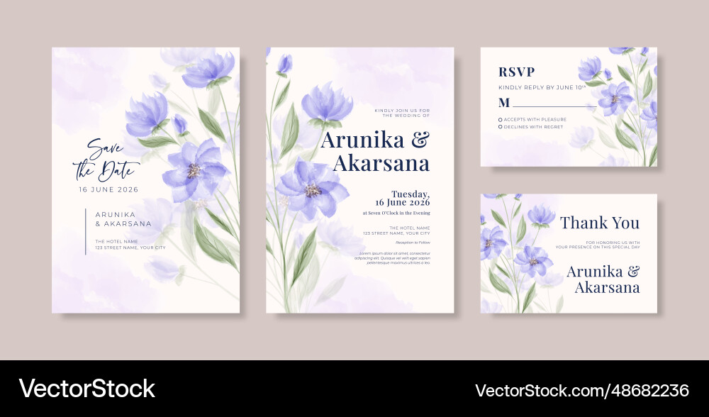 Beautiful purple wedding invitation template Vector Image