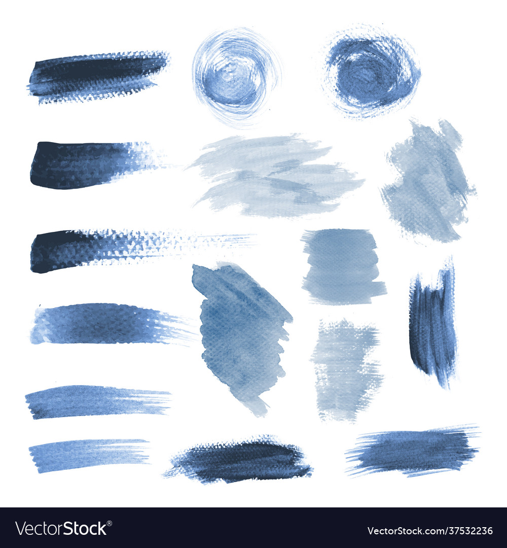 Blue grunge brushstroke design set Royalty Free Vector Image