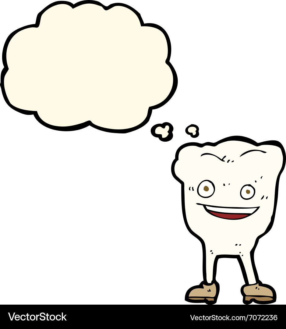 Cartoon happy tooth character with thought bubble Vector Image