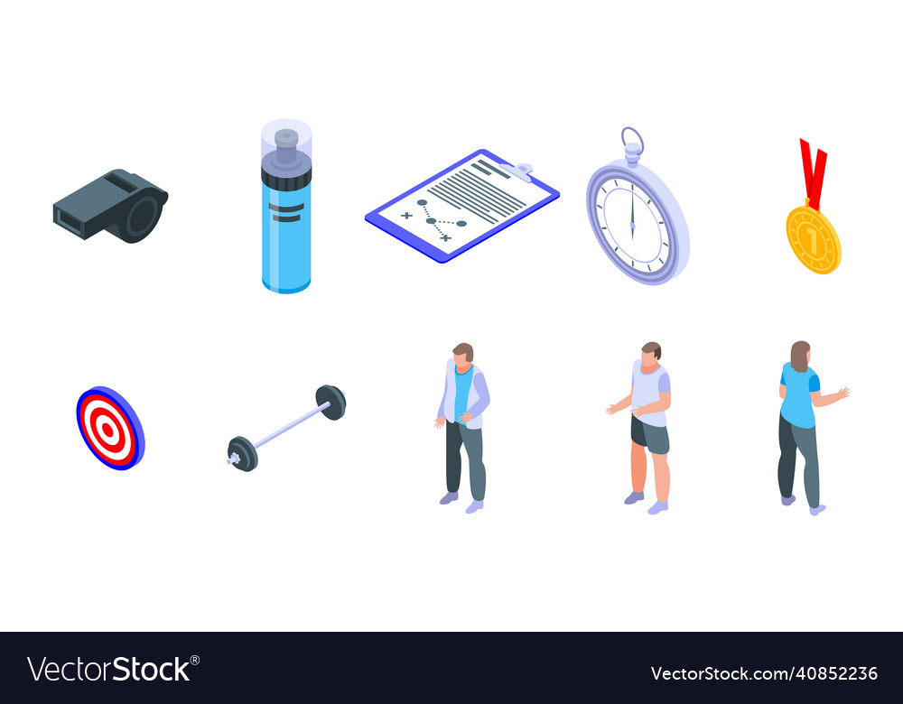 Coach icons set isometric style Royalty Free Vector Image